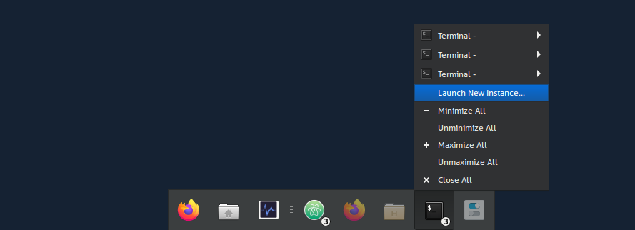 New panel Dark Mode and Launch a new instance option